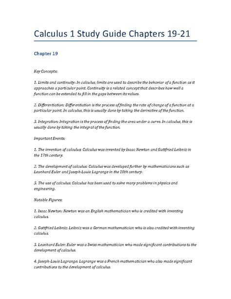 Calculus Study Guide Chapters Continuity Is A Related Concept That Describes How Well