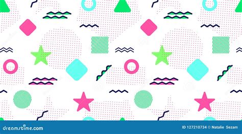 Memphis Style Vector Seamless Pattern Abstract Background With Trendy Geometric Elements