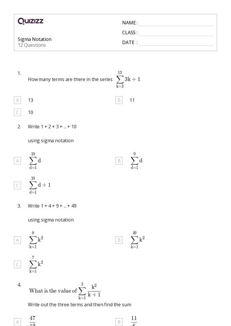 50 Sigma Notation Worksheets On Quizizz Free And Printable