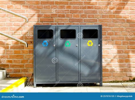 Waste Sorting Bins Outdoors Poland Stock Image Image Of Horizontal