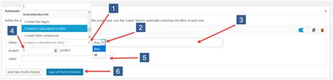 Add New Points Deduction Based Upon Activecampaign Contact Listlists Activemember360