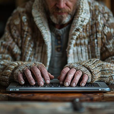 A Man With A Beard Is Typing On A Keyboard Premium AI Generated Image