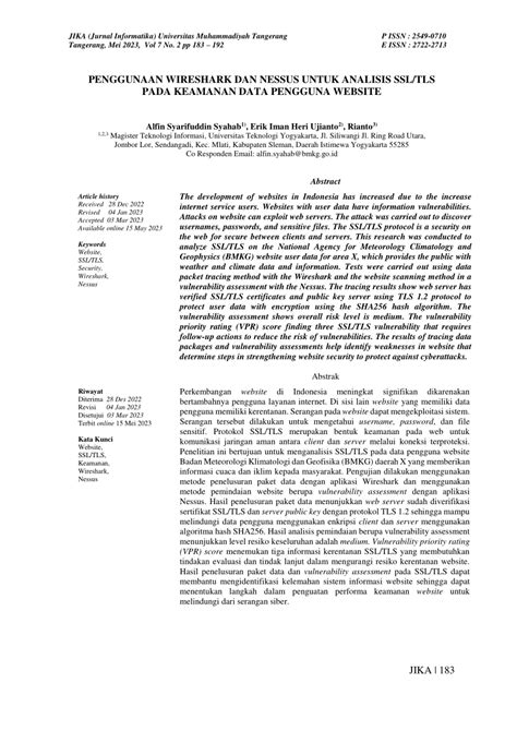 Pdf Penggunaan Wireshark Dan Nessus Untuk Analisis Ssltls Pada