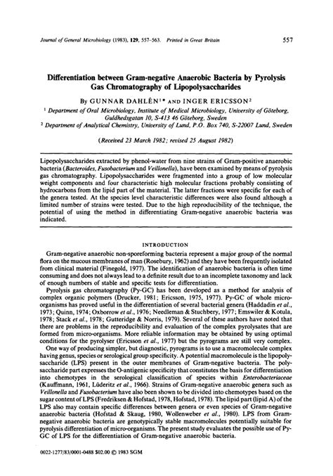 Pdf Differentiation Between Gram Negative Anaerobic Bacteria By Pyrolysis Gas Chromatography