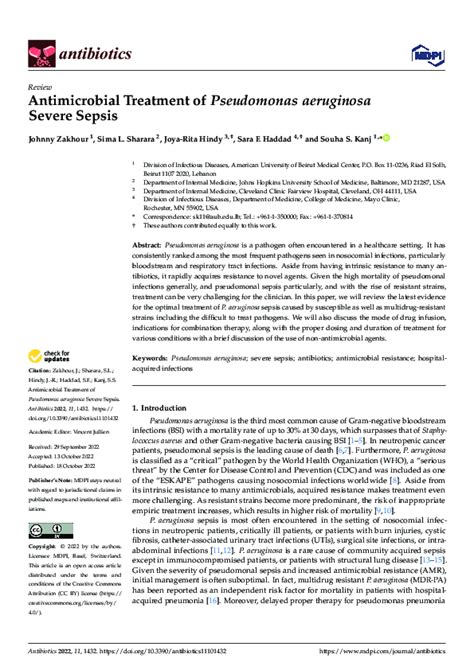 Pdf Antimicrobial Treatment Of Pseudomonas Aeruginosa Severe Sepsis
