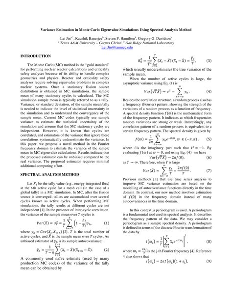 Pdf Variance Estimation In Monte Carlo Eigenvalue Simulations Using