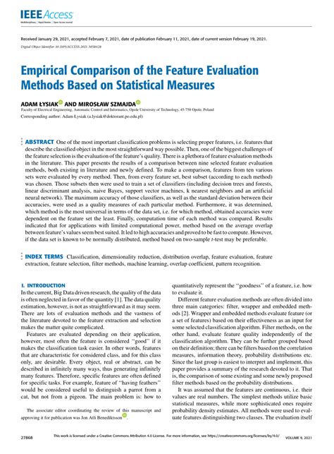 Pdf Empirical Comparison Of The Feature Evaluation Methods Based On Statistical Measures