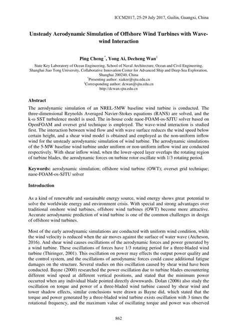 Pdf Unsteady Aerodynamic Simulation Of Offshore Wind Turbines