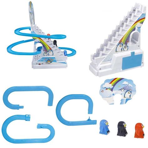 Led 조명이 깜박이는 전기 펭귄 계단 등반 장난감 음악 재미있는 만화 펭귄 계단 등반 슬라이드 장난감 어린이용 전자 장난감