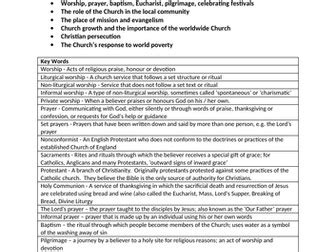 Aqa Gcse Religious Studies Key Terms With Definitions Unit Cover Sheets