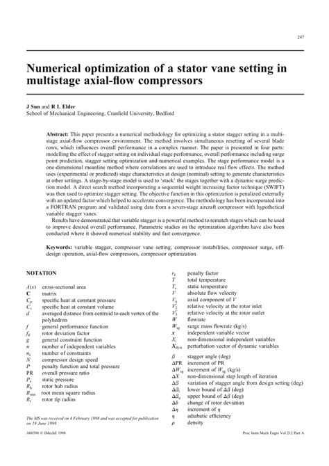 Pdf Numerical Optimization Of A Stator Vane Setting In Multistage