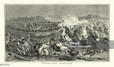 기병의 공격으로부터 방어하기 위해 광장을 형성하는 보병 1836년 콘스탄티누스 전투 프랑스 군사 역사 19세기에 대한 스톡 벡터 아트 및 기타 이미지 Istock