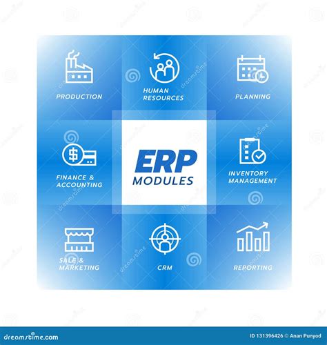 Enterprise Resource Planning Erp Module Icon Construction On Blue Square Flow Chart Vector