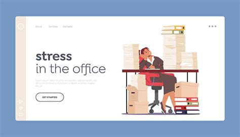 스트레스 및 시간 관리 방문 페이지 템플릿 서류 더미로 직장에서 자고있는 피곤한 비즈니스 여성 개념에 대한 스톡 벡터 아트 및 기타 이미지 Istock
