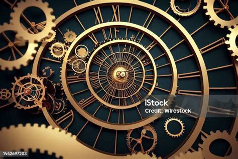 우주의 무한대 시간 나선형 톱니바퀴와 메커니즘이 있는 골동품 초현실적인 오래된 시계 기어 기계 부분에 대한 스톡 사진 및 기타 이미지 기어 기계 부분 나선형 초현실