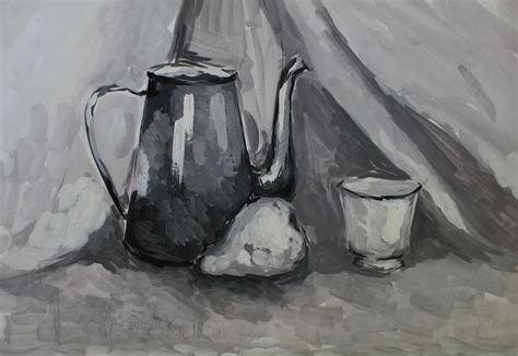 Натюрморт из трёх предметов в технике Гризайль