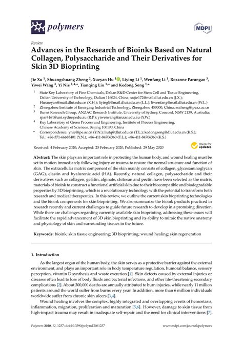 Pdf Advances In The Research Of Bioinks Based On Natural Collagen Polysaccharide And Their