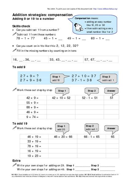 Addition Strategies Compensation Worksheet For 3rd 4th Grade Lesson Planet