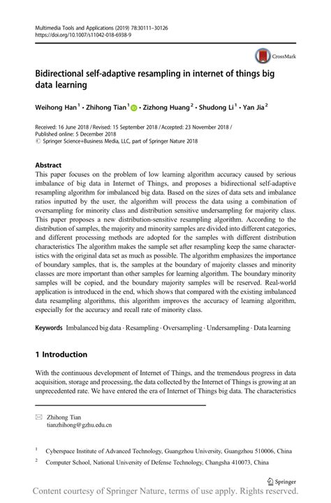 Bidirectional Self Adaptive Resampling In Internet Of Things Big Data Learning Request Pdf