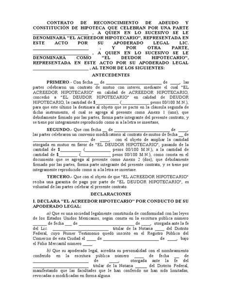 Contrato De Hipoteca Cinco Pdf Ley De Hipotecas Pagos