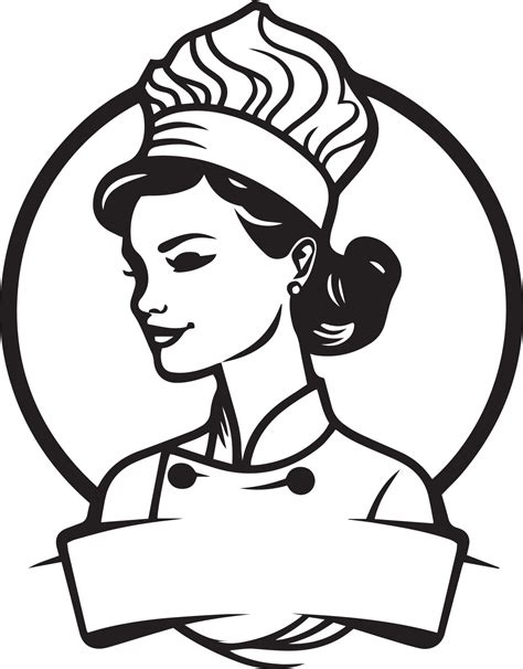 Mano Dibujado Clásico Hembra Cocinero Logo En Plano Línea Arte Estilo 24787274 Png