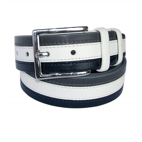 Мъжки колан от естествена кожа в бяло и синьо Онлайн магазин Tergan Bg Портфейли чанти и