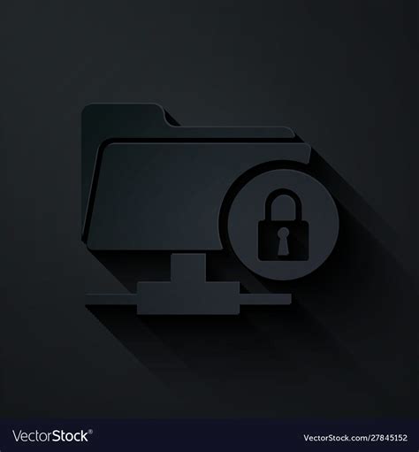 Paper Cut Ftp Folder And Lock Icon Isolated Vector Image