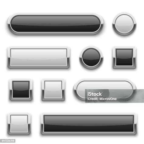 흰색과 검은색 3d 기술 반짝이 은색 크롬 금속 프레임 단추 벡터 세트 0명에 대한 스톡 벡터 아트 및 기타 이미지 0명 검은색 공란 Istock