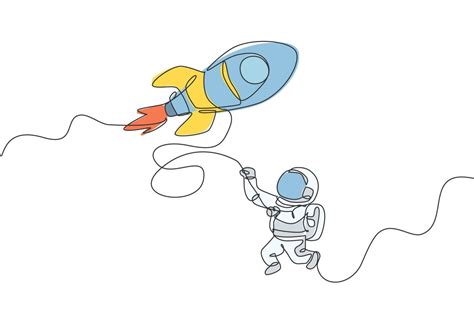 One Single Line Drawing Astronaut In Spacesuit Floating And Discovering