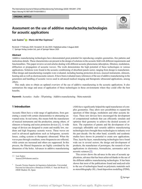 Assessment On The Use Of Additive Manufacturing Technologies For Acoustic Applications Request Pdf