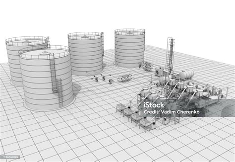 석유 정유 공장 화학 생산 폐기물 처리 공장 외부 시각화 3d 그림 3차원 형태에 대한 스톡 사진 및 기타 이미지 3차원 형태 가솔린 강철 Istock