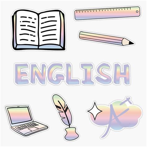 Pastel Rainbow English School Subject Pack Sticker Vinyl
