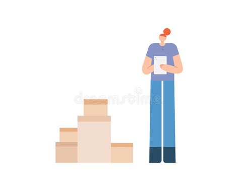 Young Woman Checking Boxes With Tablet Stock Vector Illustration Of