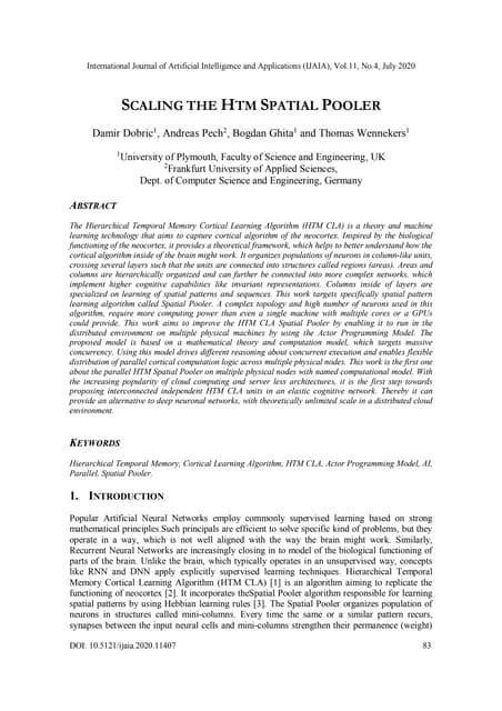 Scaling The Htm Spatial Pooler Pdf