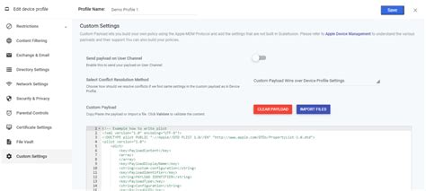 how to use custom payload on apple devices via mdm