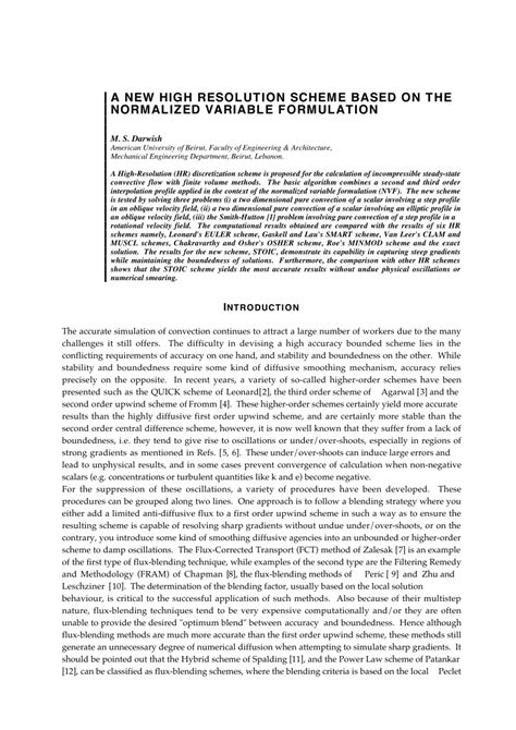 Pdf New High Resolution Scheme Based On The Normalized Variable Formulation