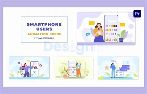 Modern Smartphone Users 2d Character Animation Scene Premiere Pro Templates