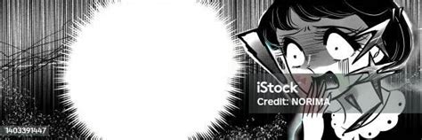 아름다운 70 년대 쇼조 만화 검은 머리 소녀와 그녀의 눈에 눈물을 흘리며 무서워하고 비명을 지르는 여자 친구와 함께 공포 일러스트레이션 감상성에 대한 스톡 벡터 아트 및