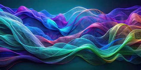 Abstract Colorful Mesh Waves Flowing Across Dark Background Generative Ai Stock Illustration