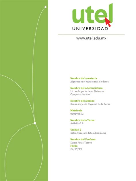 Actividad 4 Algoritmos Y Estructura De Datos Pdf Cola Tipo De