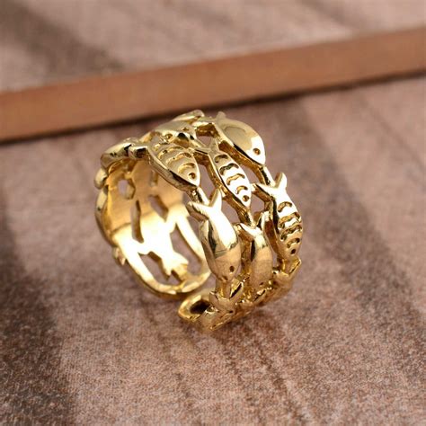 Brass Fish Ring Adjustable Sea Ocean Ring Etsy