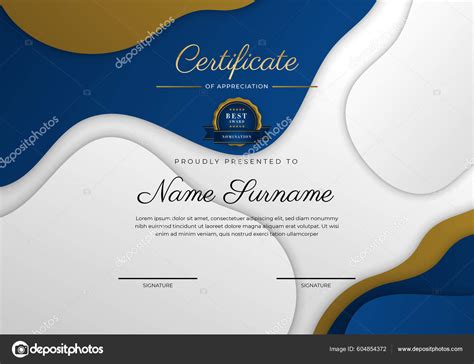 Certificate Appreciation Template Gold Blue Color Clean Modern