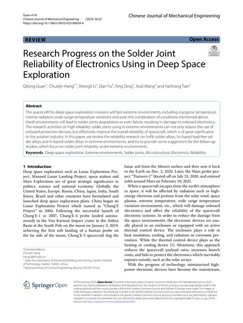 Pdf Research Progress On The Solder Joint Reliability Of Electronics Using In Deep Space