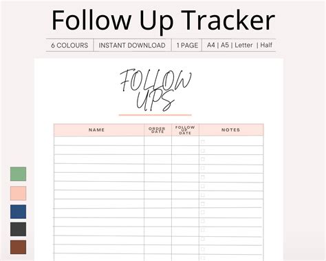 Printable Follow Up Sheet Business Follow Ups Small Business Customer Form Customer Tracker