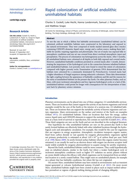 Pdf Rapid Colonization Of Artificial Endolithic Uninhabited Habitats