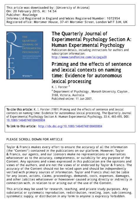 Pdf Priming And The Effects Of Sentence And Lexical Contexts On Naming Time Evidence For