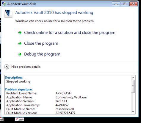 Solved Vault 2010 Client Crashes At Startup Autodesk Community