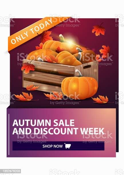 가을 세일 잘 익은 호박과 가을 적마의 나무 상자와 할인 수직 웹 배너 3차원 형태에 대한 스톡 벡터 아트 및 기타 이미지 3차원 형태 가을 가을 단풍 Istock