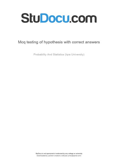 Mcq Testing Of Hypothesis With Correct Answers Pdf Statistical Hypothesis Testing Hypothesis