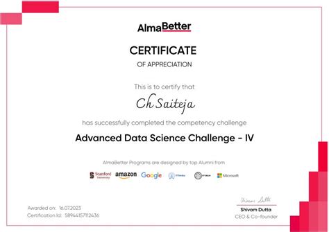Saiteja Ch On Linkedin Connections Datascience Machinelearning Almabetter Certificate